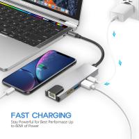 China PD3.0 USB C HUBs Multiport Adapter 5 In 1 3.1 USB C To Rj45 Connector HDMI 30hz for sale