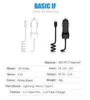 China Micro USB Cigarette Lighter Car Charger Type C With Spring Cable OEM 5V 2.1A for sale