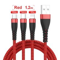 China 3 In 1 Nylon Braided USB Cable Flexible Phone Charging 3A 1.2M For Iphone Samsung for sale