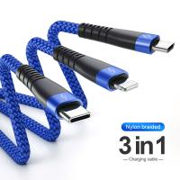 China 3 In 1 Nylon Braided USB Cable Flexible Phone Charging 3A 1.2M For Iphone Samsung for sale