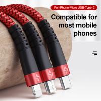 China 3 In 1 Nylon Braided USB Cable Flexible Phone Charging 3A 1.2M For Iphone Samsung for sale