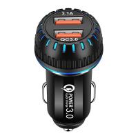China Portable 3.1A Dual Port Car Charger USB Adapter QC3.0 With Led 63*30mm for sale