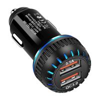 China Portable 3.1A Dual Port Car Charger USB Adapter QC3.0 With Led 63*30mm for sale