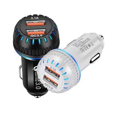 China Portable 3.1A Dual Port Car Charger USB Adapter QC3.0 With Led 63*30mm for sale