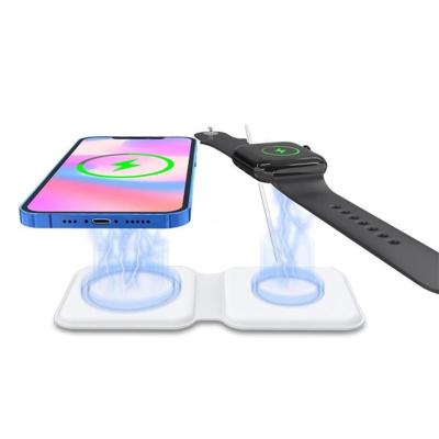 China 15W Dual Magsafe Magnetic Wireless Charger Folding For IPhone 12 IWatch for sale