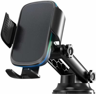 China Leather Qi Wireless Car Charger 15W Air Vent Phone Holder Auto Clamping Mount for sale