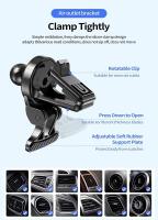 China Leather Qi Wireless Car Charger 15W Air Vent Phone Holder Auto Clamping Mount for sale
