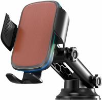China Leather Qi Wireless Car Charger Auto Clamping Mount 15W For Iphone 13 for sale
