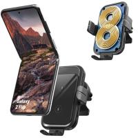China Dual Coil 15W Qi Fast Charging Auto Clamping Car Charger Phone Mount Designer Wireless Charger for Samsung Z Flip for sale