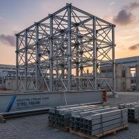 China 85um Cooling Tower Steel Structure Corrosion Resistant Galvanised Steel Frame Building for sale