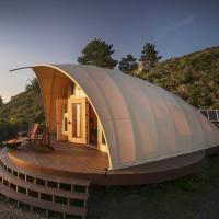 China UV Resistant Cocoon Shaped Hotel Dome Tent With Glass Door And Bathroom for sale