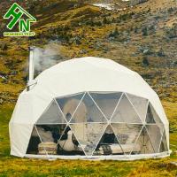 China White PVC Cover Steel Frame Geodesic Dome Tent With Bathroom Diameter 6m for sale