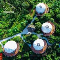 China Outdoor Igloo Geodesic Dome Tent Glamping Hotel With Wooden Platform Patio for sale