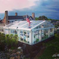 China Cutomized Hard Glass Wall Waterproof Fabric Tent 18 Degree Pitch 30m Long for sale