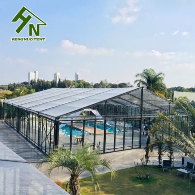 China 150 - 1500 Person Tempered Glass Marquee Tent Black Aluminum Alloy Frame for sale