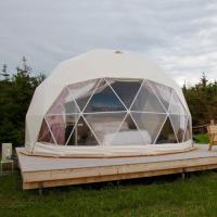 China 32ft Half Sphere Backyard Geodesic Dome Tent PVC Door Galvanized Steel Tubes for sale