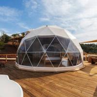 China 32ft Half Sphere Backyard Geodesic Dome Tent PVC Door Galvanized Steel Tubes for sale
