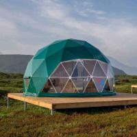 China Dark Green Glamping Geodesic Dome Tent Material PVC Canvas 6m Prefab Tent for sale