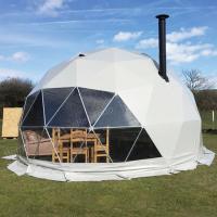 China Semi Sphere Eco Living Geodesic Dome Tent PVC Fireproof Canvas for sale