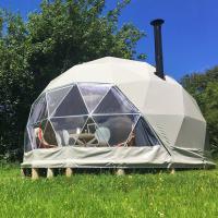 China Semi Sphere Eco Living Geodesic Dome Tent PVC Fireproof Canvas for sale