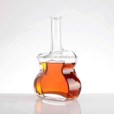 China Hot Stamping Professional Exotic Brandy Glass Liquor Bottle Guitar with Wooden Caps for sale