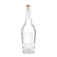 China Wooden Corks 750ml Glass Bottle for Vodka Latest Delicate Emboss Design and Hot Stamping for sale
