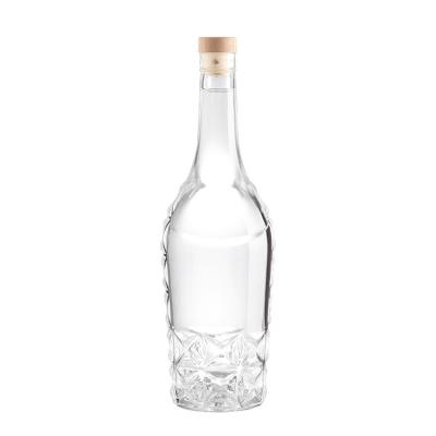 China Wooden Corks 750ml Glass Bottle for Vodka Latest Delicate Emboss Design and Hot Stamping for sale