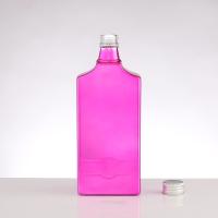 China Super Flint Glass Whisky Rum Spirits Bottle Hot Stamping Spray Color Custom Handle Shape for sale