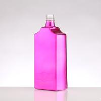 China Super Flint Glass Whisky Rum Spirits Bottle Hot Stamping Spray Color Custom Handle Shape for sale