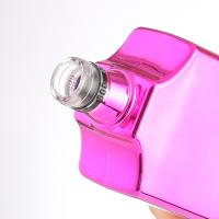 China Super Flint Glass Whisky Rum Spirits Bottle Hot Stamping Spray Color Custom Handle Shape for sale