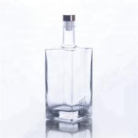 China 750ml Square Glass Vodka Liquor Bottle with Sealed Cork and Flint Glass Closure for sale