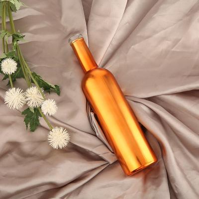 China 500ml 750ml 1000ml 1 liter Gold Electroplated Glass Bottle for Brandy Spirits at Bar for sale