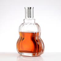 China 250ml 375ml 500ml Unique Shape Glass Tequila Bottle with Sealed Cork Lid Hot Stamping for sale
