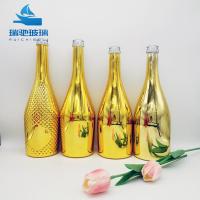China Super Flint Glass Custom Design 700ml 750ml Metallic Gold Champagne Bottle with Cork for sale