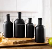 China Custom Make 500ml 750ml 1L Series Matte Black Vodka Glass Bottle Gin Rum Glass Bottle for sale