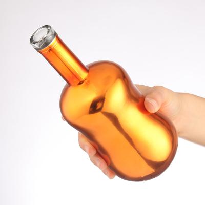 China Empty Electroplate Glass Bottle for Vodka Brandy Ru Custom Shape 500ml 700ml 750ml 1000ml for sale
