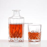 China Beverage Industrial Luxury Emboss Square Whisky Glass Bottles with Sophisticated Design for sale