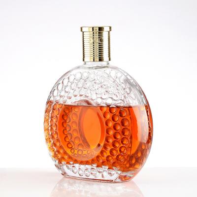 China Custom 500ml 700ml 750ml Brandy Xo Vodka Whiskey Gin Flat Shape Liquor Glass Bottle with Corks for sale