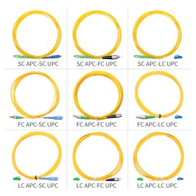 China Singlemode Simplex OS2 LC SC FC ST APC UPC Fiber Optic Patch Cord for sale