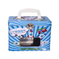 China High Quality Rectangle Shape Suitcase Tin Box with Handle Custom Metal Lunch Box with Handle with Window Packaging Box for sale