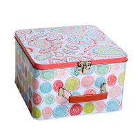 China Factory Price Rectangle Shaped Suitcase Tin Box with Handle Custom Metal Lunch Box with Lock Tin Box for sale