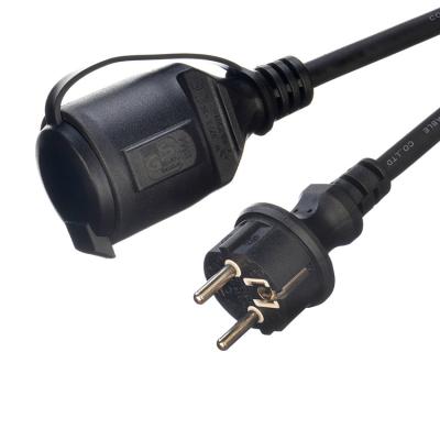 China Outdoor Extension Cord Euro 16A/250V Straight 3 Pin Plug Heavy Duty with 2 Pole Waterproof Socket H07RN-F 3X1.5MM2 for sale