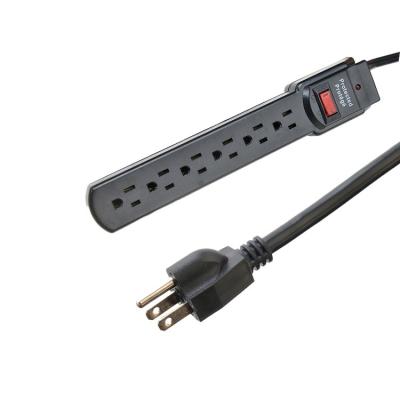 China Male End Type NEMA 5-15P ETL15A/125V 6 Outlet Electric Extension Socket Power Strip Surge Protector for Home Appliances for sale
