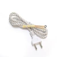 China 2 Pins Power Cord in Pakistan Karachi Braided Wire Cable for Iron 1.8m White End Treatment Heat Shrink Tube and Glass Fiber Tube for sale