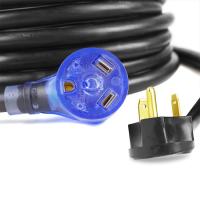 China 30Amp Heavy Duty RV Extension Cord 10 AWG ETL Listed 50ft TT-30P to TT-30R with LED Indicator and Easy Unplug Design for sale
