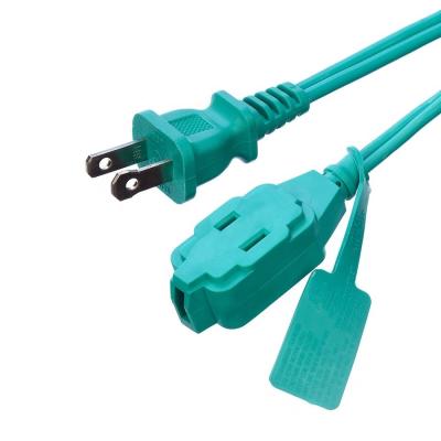China 3 Outlet Extension Cord with Green PVC Jacket Material SPT-2 14/2 AWG 6FT/12FT 2 Prong Power Strip and Safety Cap Cover for sale