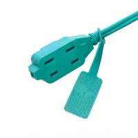 China 3 Outlet Extension Cord with Green PVC Jacket Material SPT-2 14/2 AWG 6FT/12FT 2 Prong Power Strip and Safety Cap Cover for sale