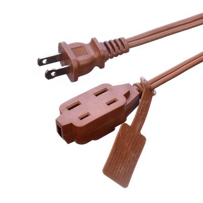 China ETL 3 Outlet Brown Multiple Outlets SPT-2 14 Gauge 6FT 12FT 2 Prong Extension Cord Power Strip with Safety Cap Cover for sale