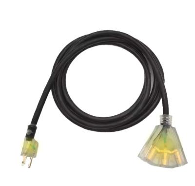 China Plug 3pin and NEMA Female End Type for Outdoor 3 Prong 13 Amp 12/3 SJTW Multiple Black Extension Cord With Light for sale