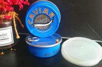 China Caviar Ring pull tin easy open caviar tin in Aluminum with plastic lid 3.5oz and 7oz for sale